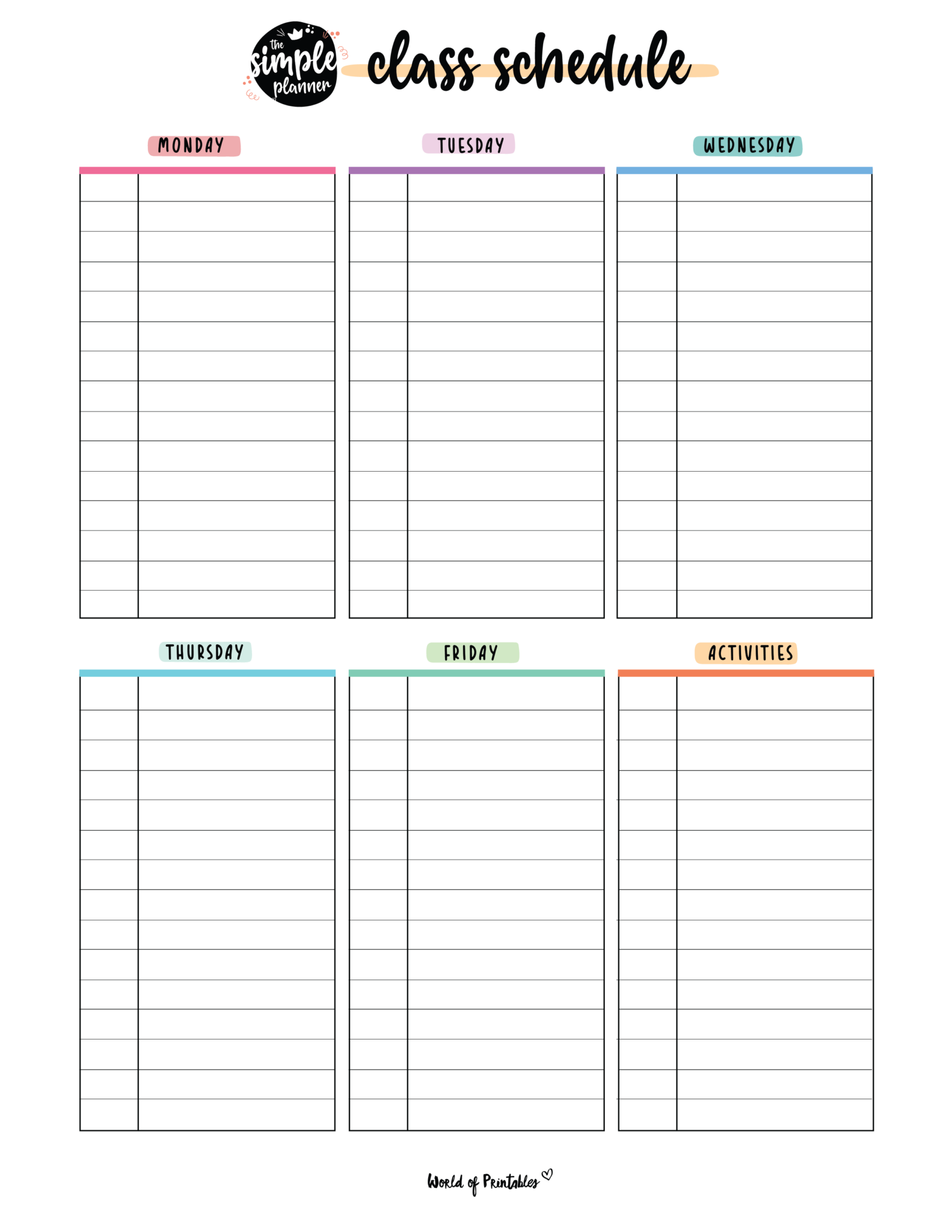 Class Schedule Templates - World of Printables