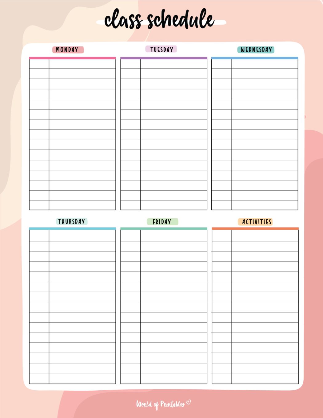 Class Schedule Templates - World of Printables
