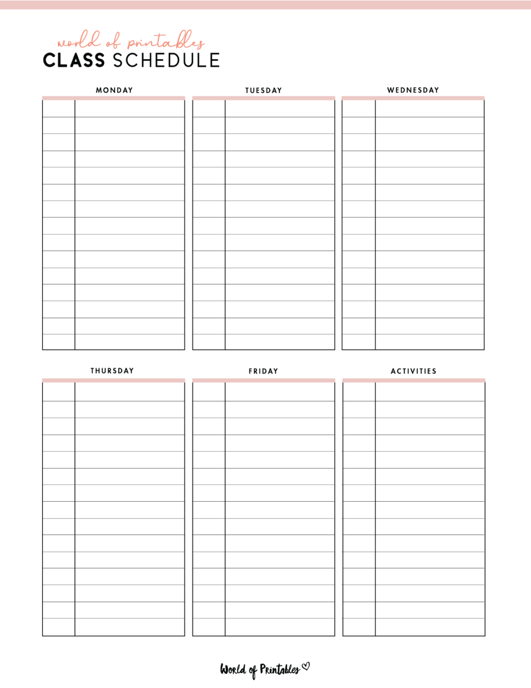 Class Schedule Templates - World of Printables