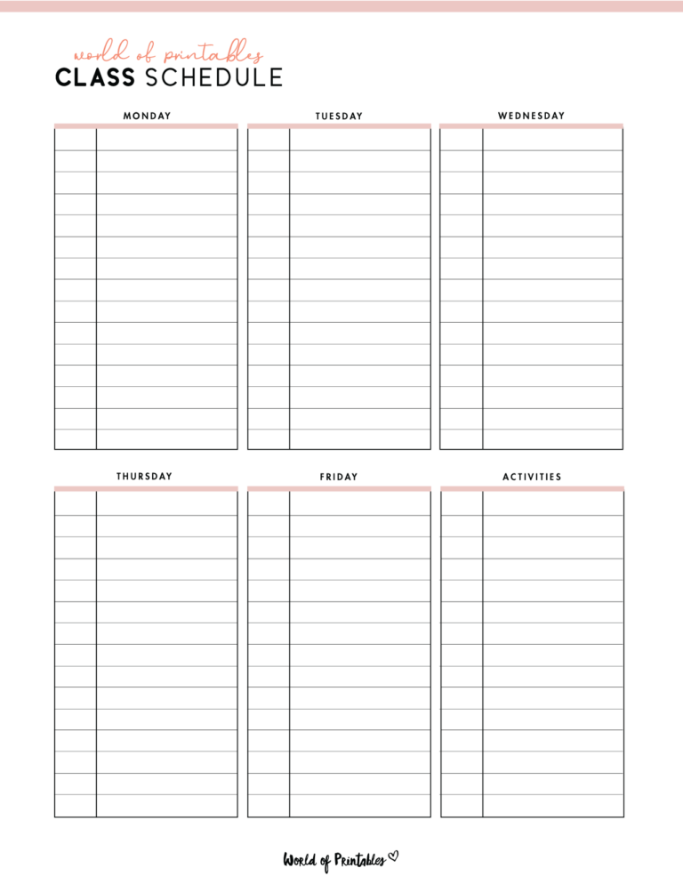 Class Schedule Templates - World of Printables