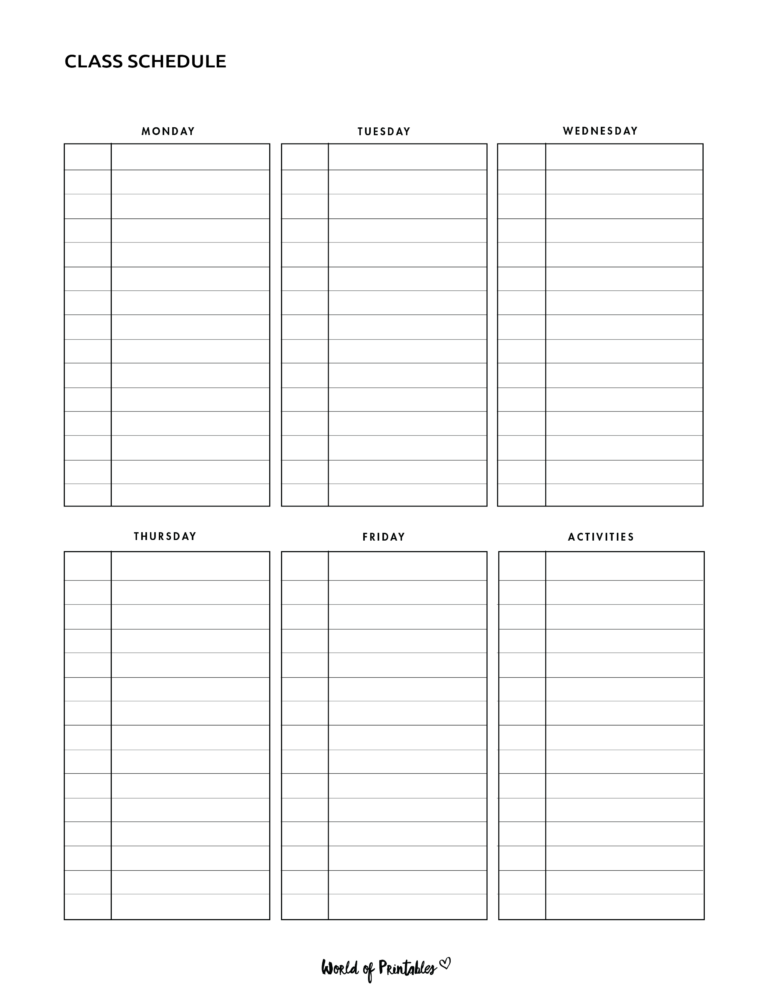 Class Schedule Templates - World of Printables