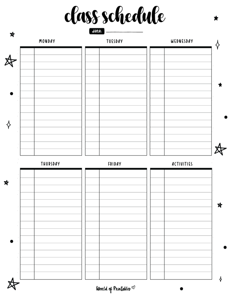 Class Schedule Templates - World of Printables
