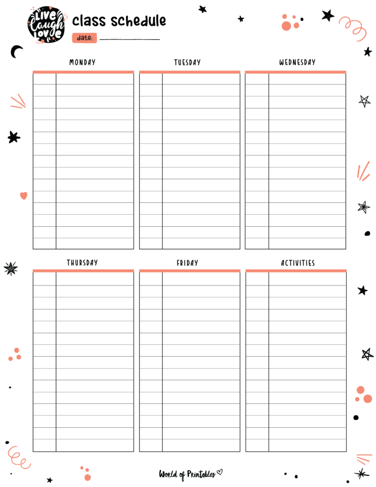 Class Schedule Templates - World of Printables