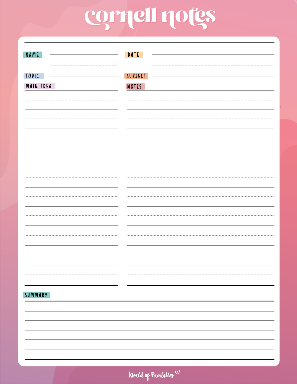 Cornell Notes Templates - World of Printables