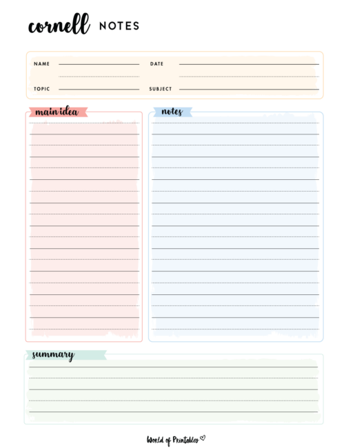Cornell Notes Templates - World of Printables