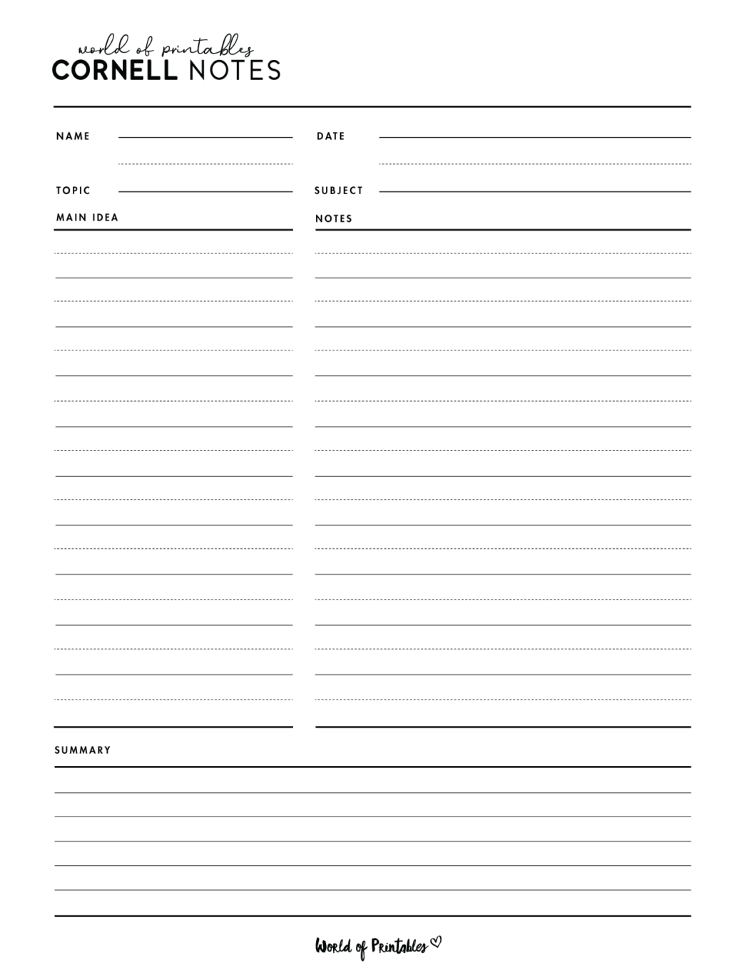 Cornell Notes Templates - World of Printables