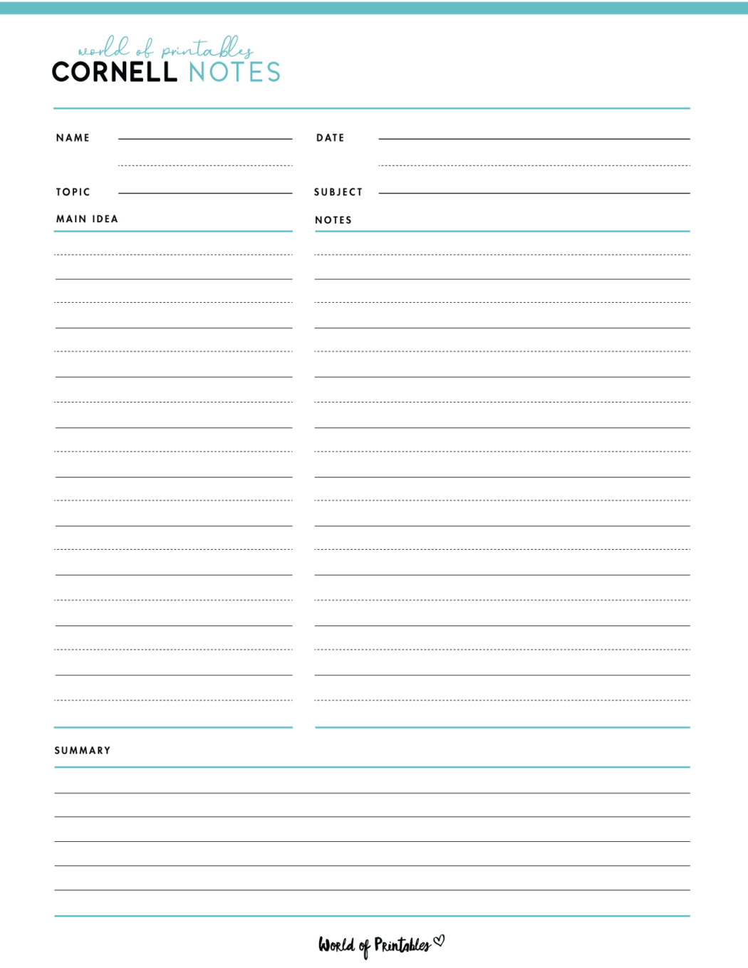 Cornell Notes Templates - World of Printables
