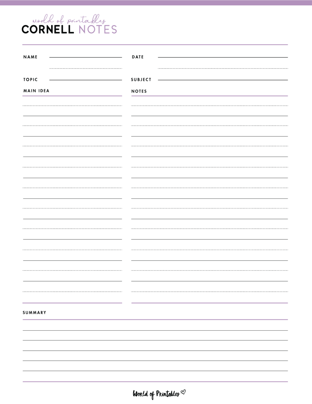 Cornell Notes Templates - World of Printables