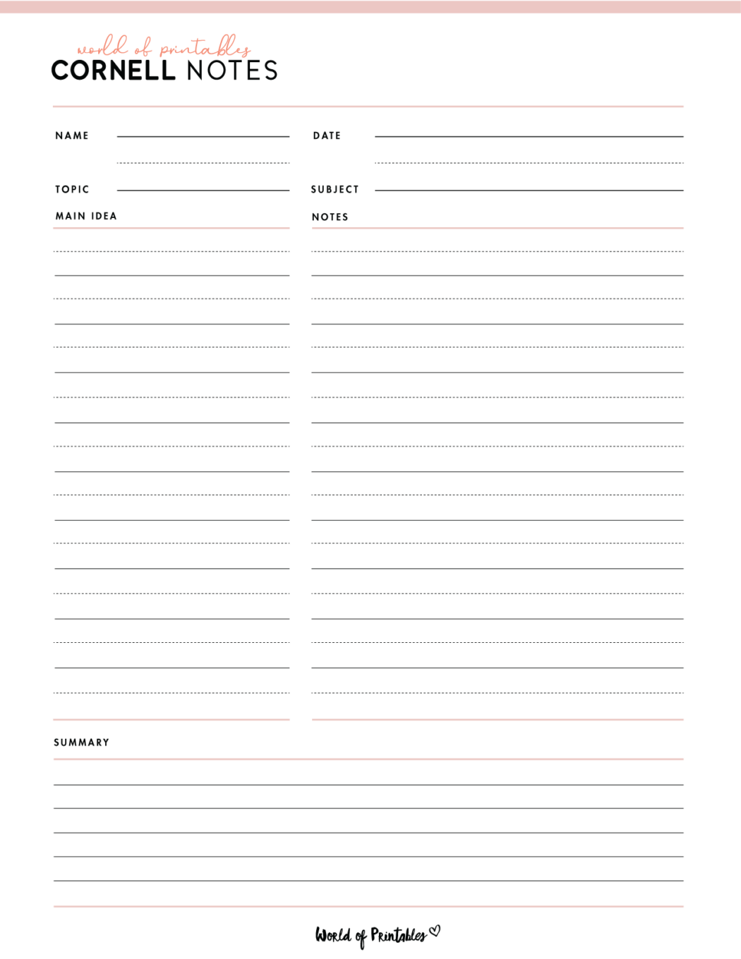 Cornell Notes Templates - World of Printables