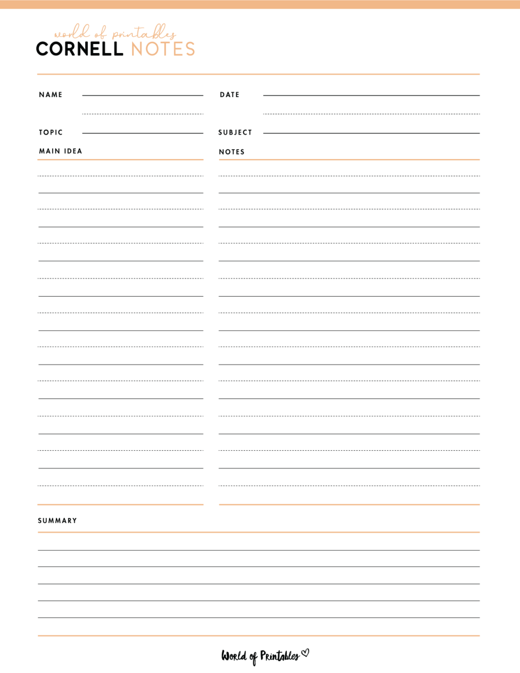 Cornell Notes Templates - World of Printables