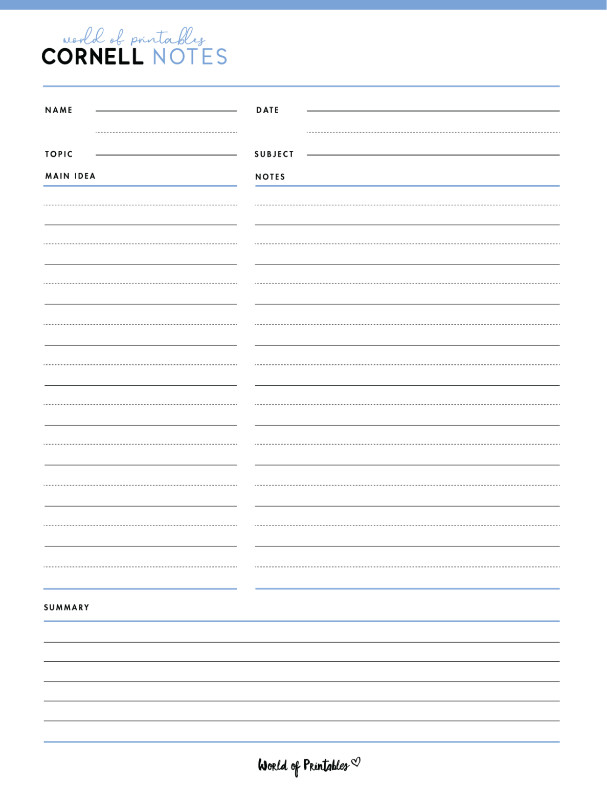 Cornell Notes Templates - World of Printables