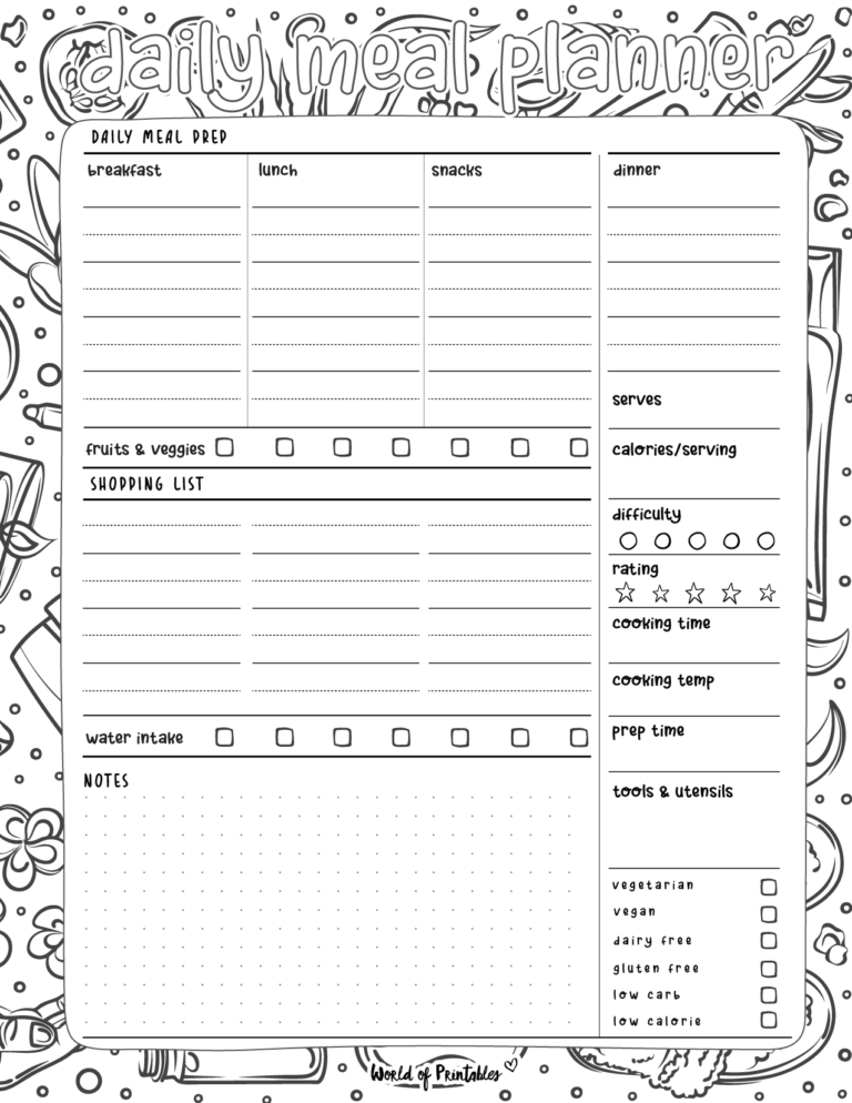 Daily Meal Planner Templates - World of Printables