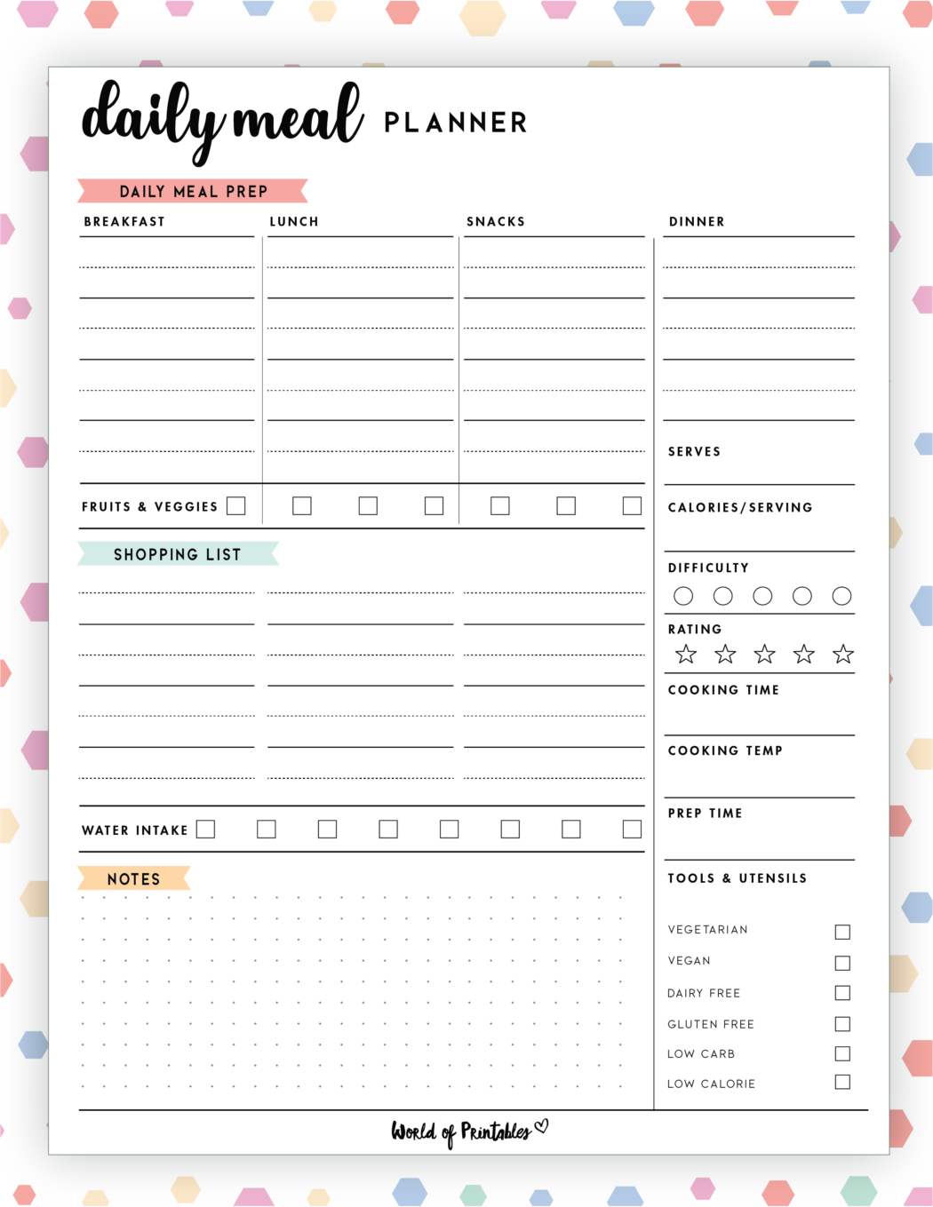 Daily Meal Planner Templates - World of Printables