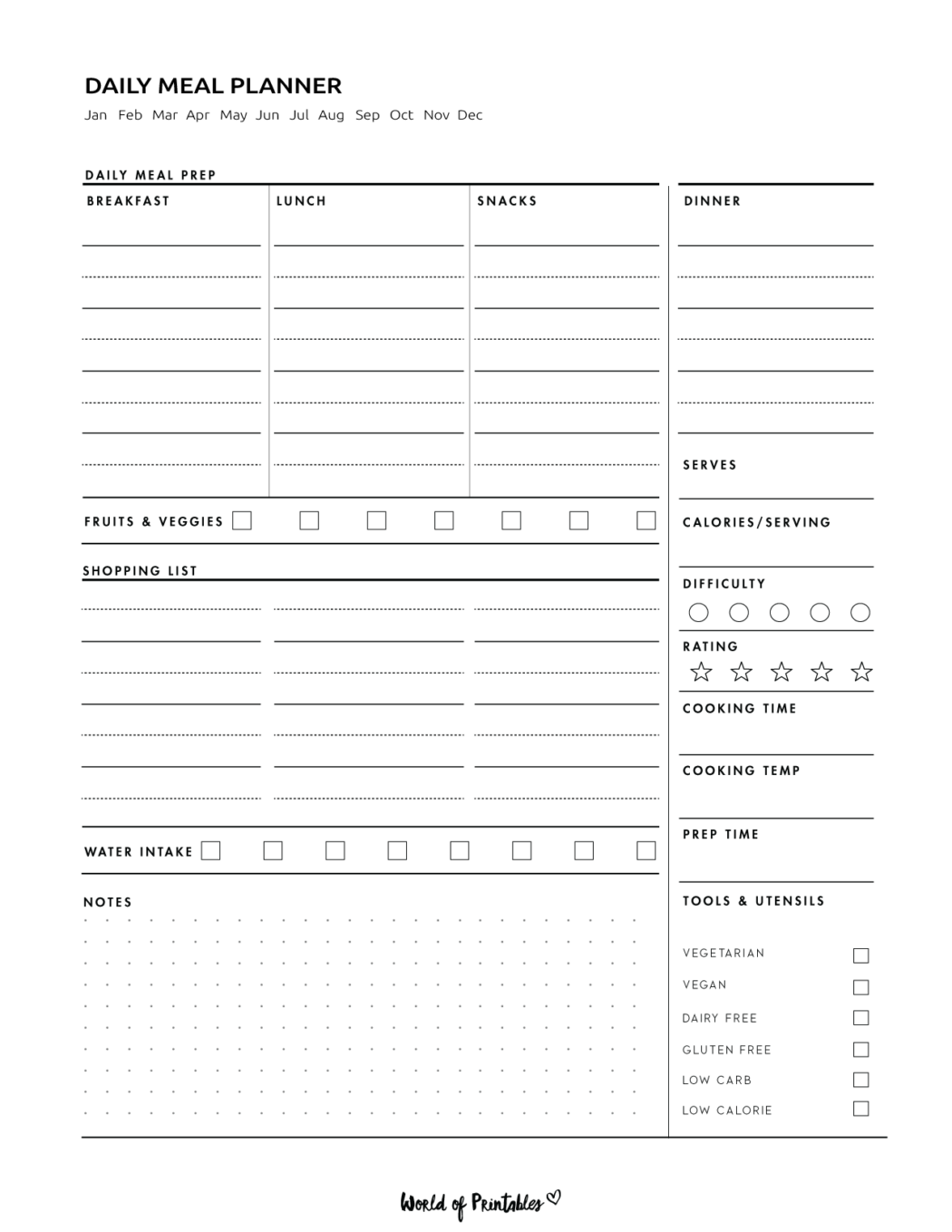 Daily Meal Planner Templates - World of Printables