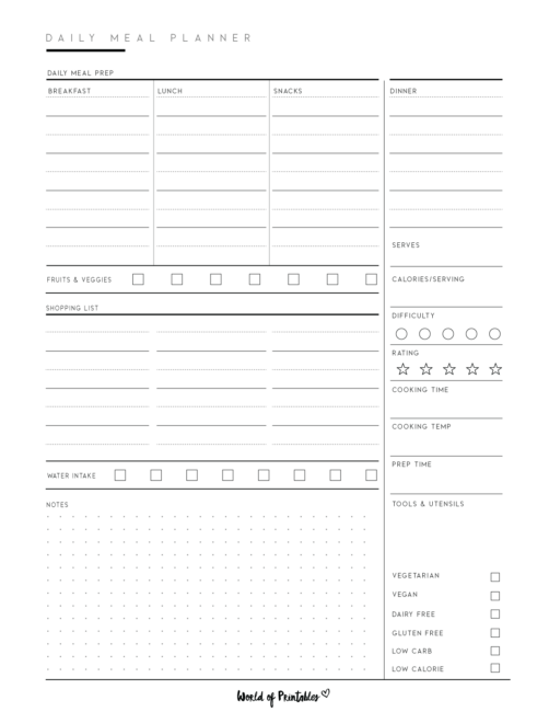 Daily Meal Planner Templates - World of Printables