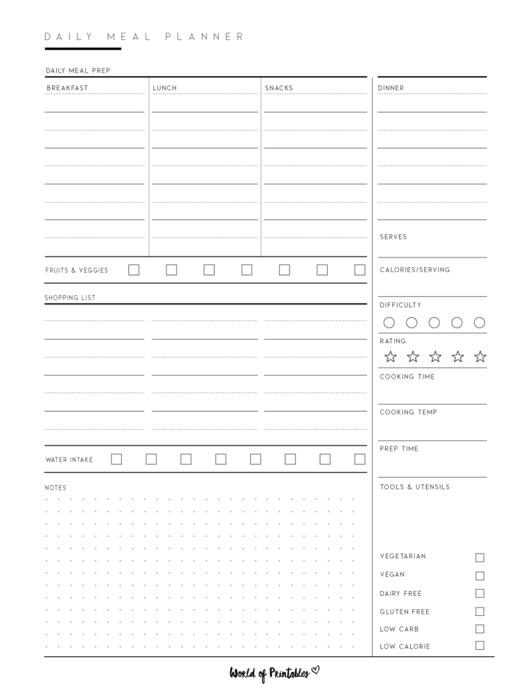 Daily Meal Planner Templates - World of Printables