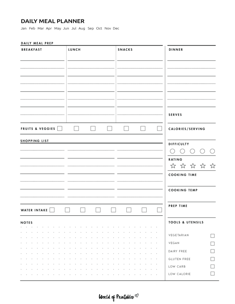 Daily Meal Planner Templates - World of Printables