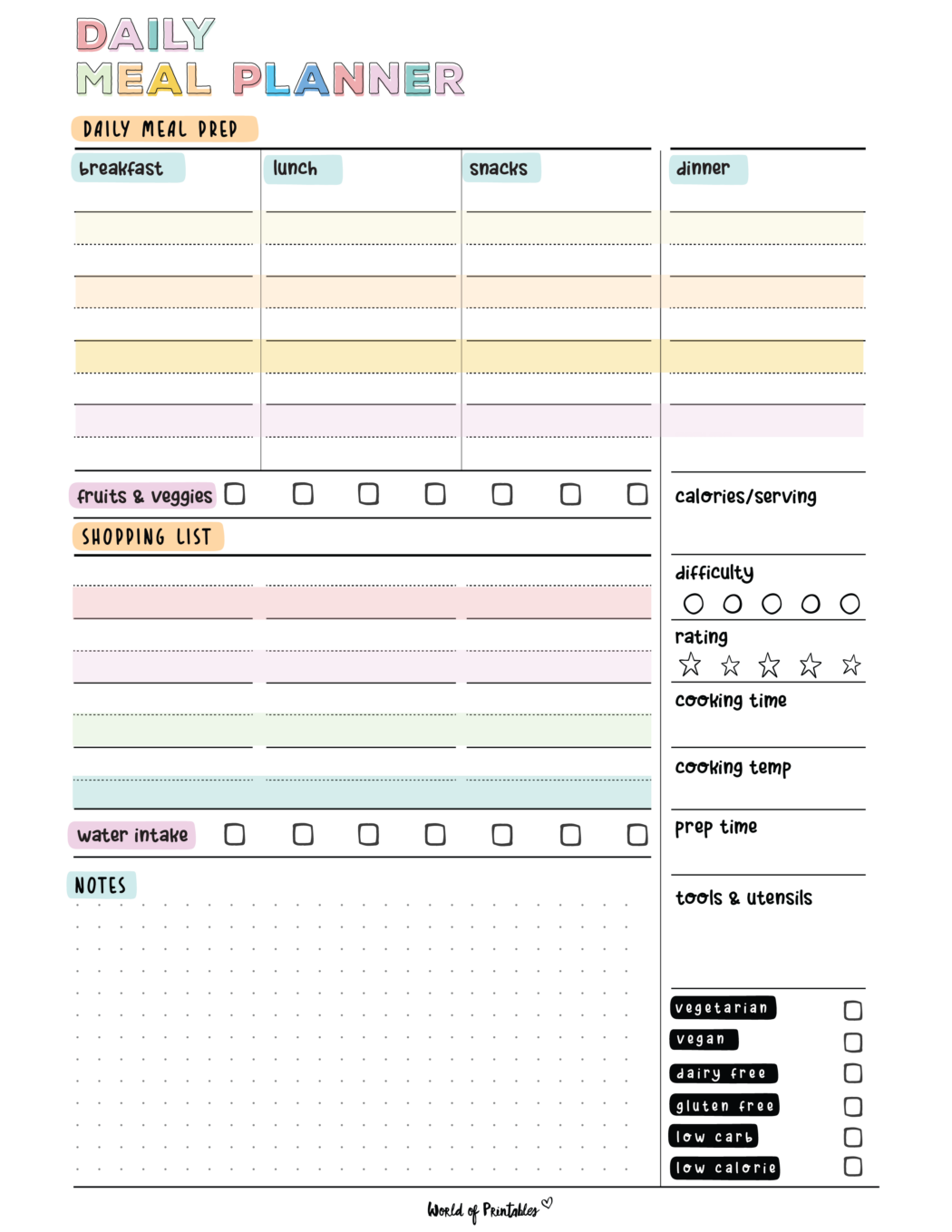 Daily Meal Planner Templates - World of Printables