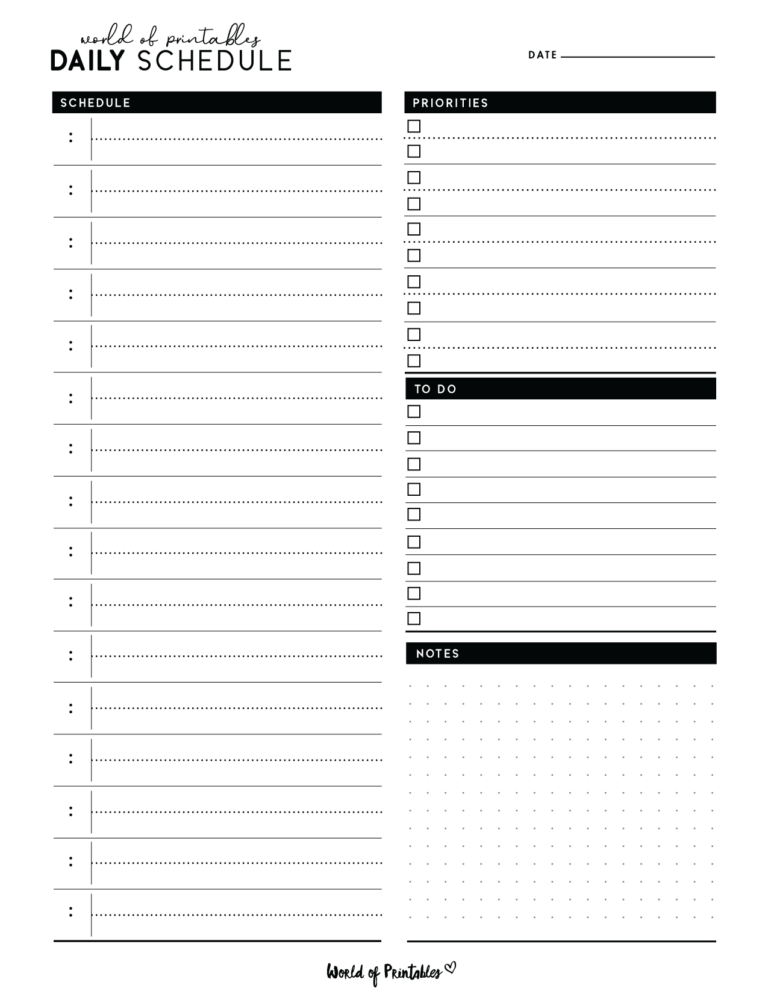 Daily Schedule Templates - World of Printables