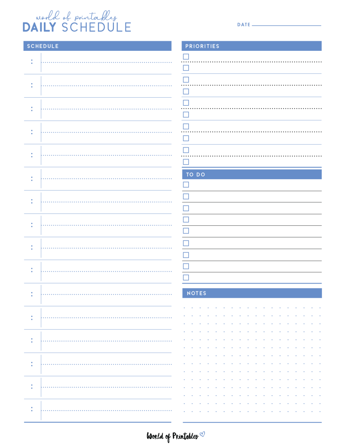 Daily Schedule Templates - World of Printables