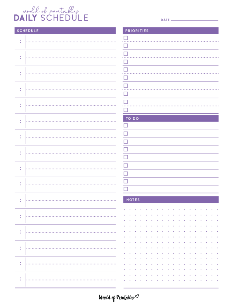 Daily Schedule Templates - World of Printables