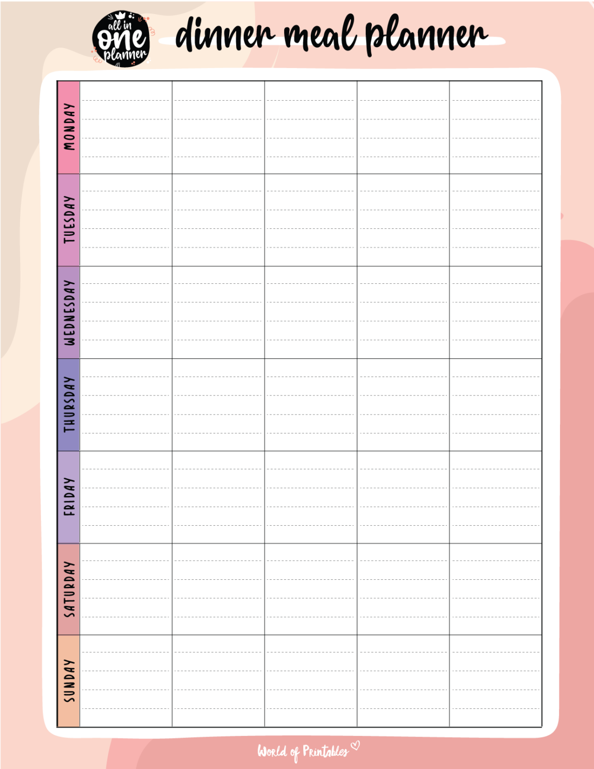 Dinner Meal Planner Template - World of Printables