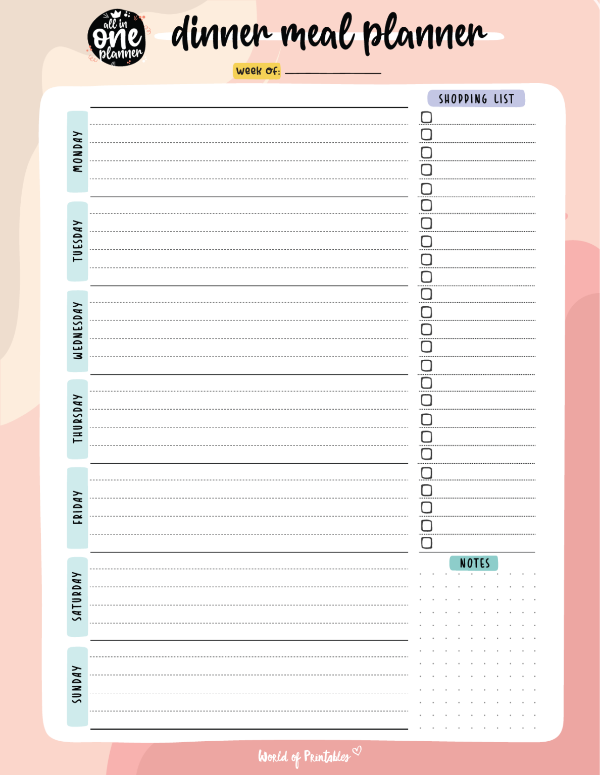 Dinner Meal Planner Template - World of Printables