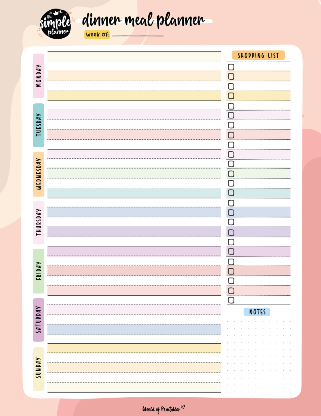 Dinner Meal Planner Template - World of Printables