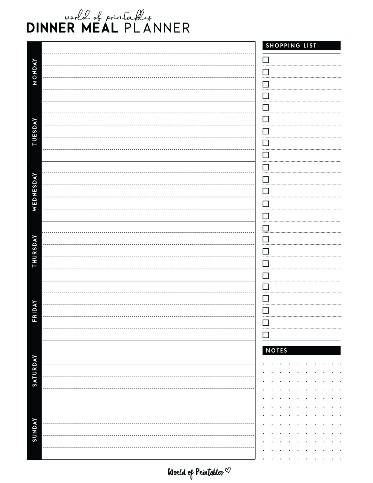 Dinner Meal Planner Template - World of Printables