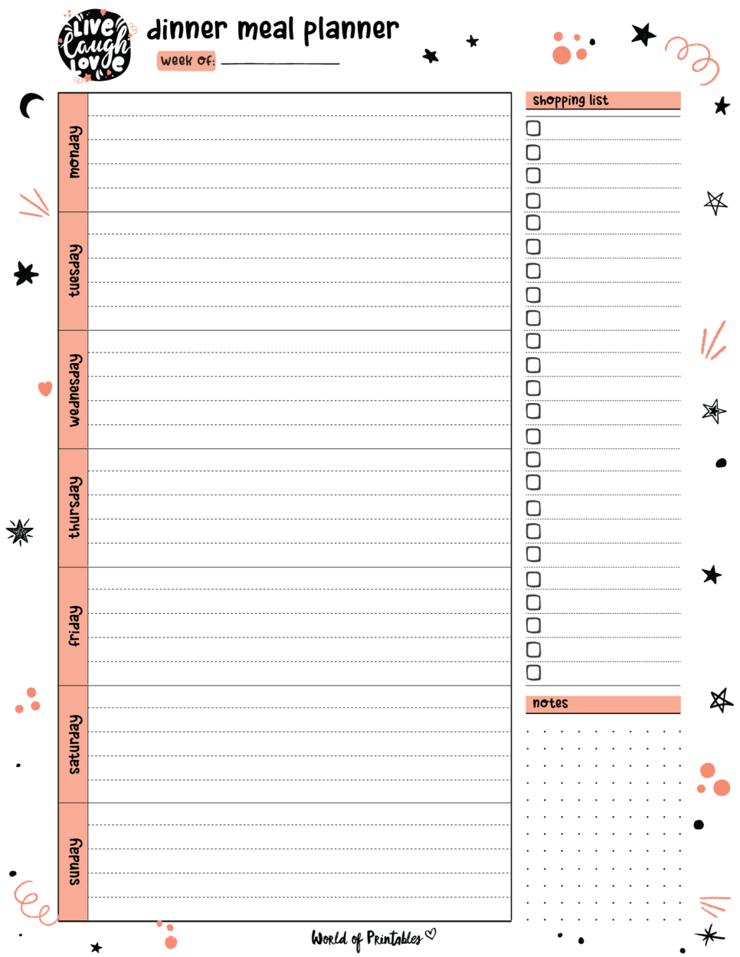 Dinner Meal Planner Template - World of Printables