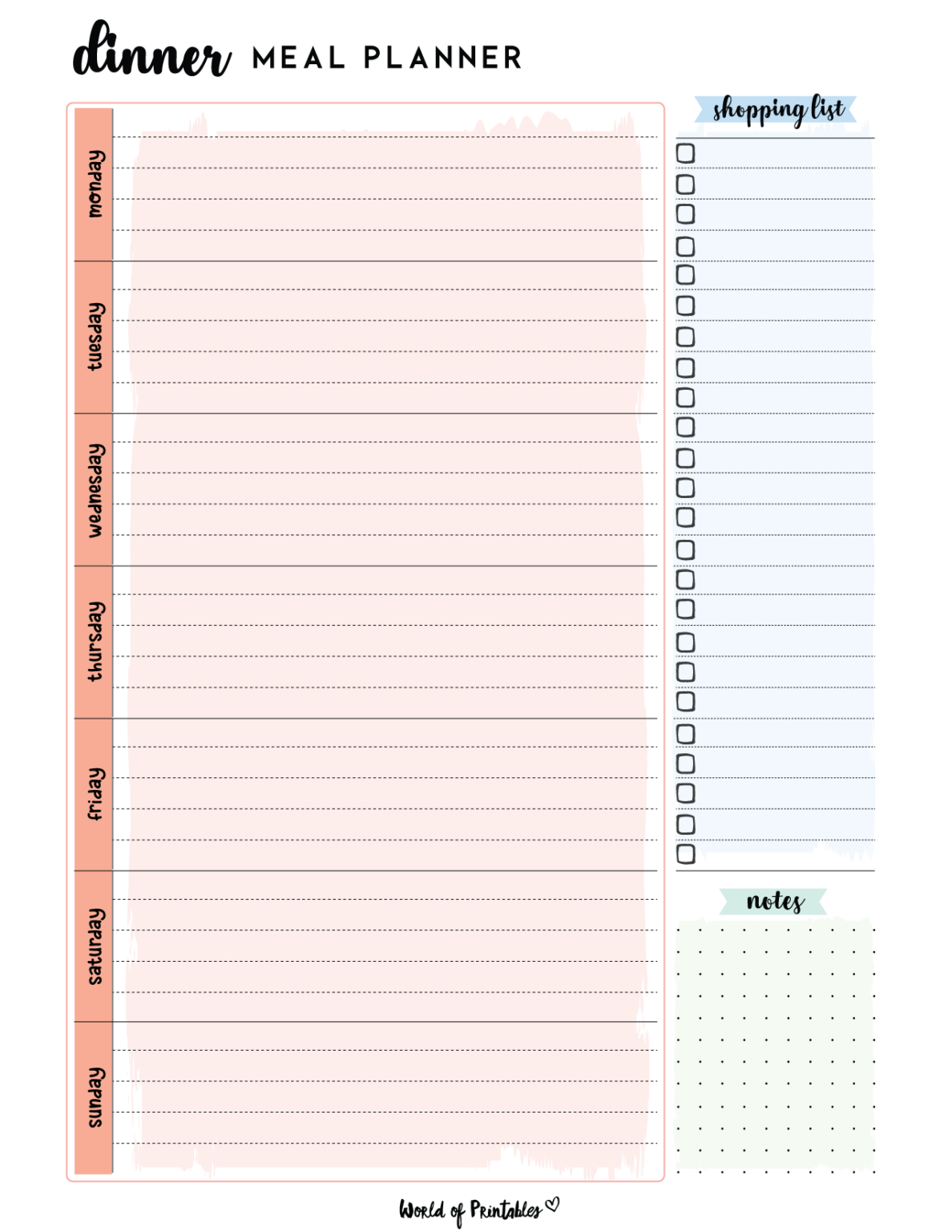 Dinner Meal Planner Template - World of Printables