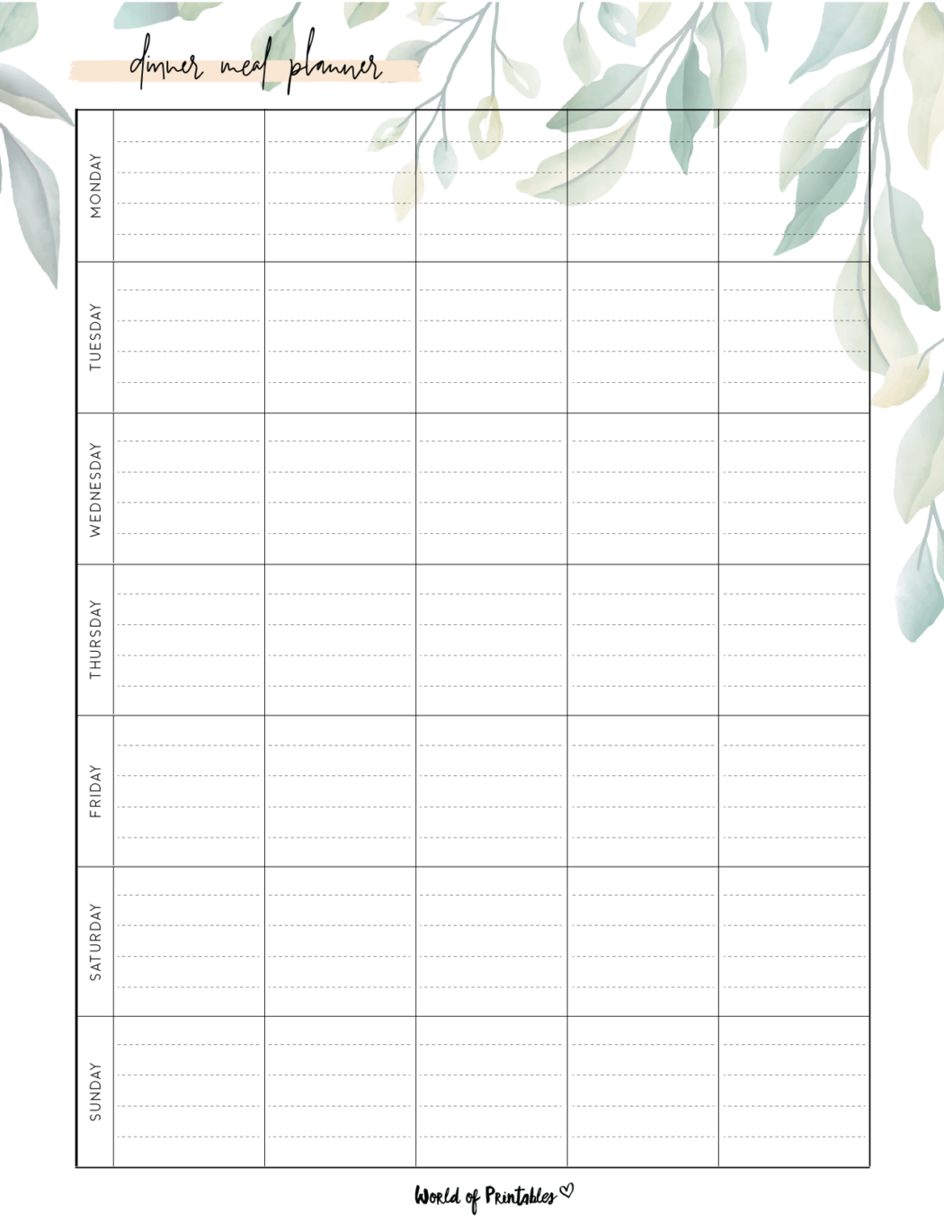 Dinner Meal Planner Template - World of Printables