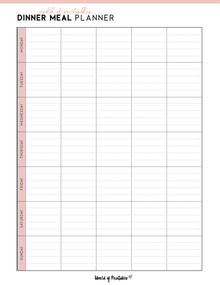 Dinner Meal Planner Template - World of Printables