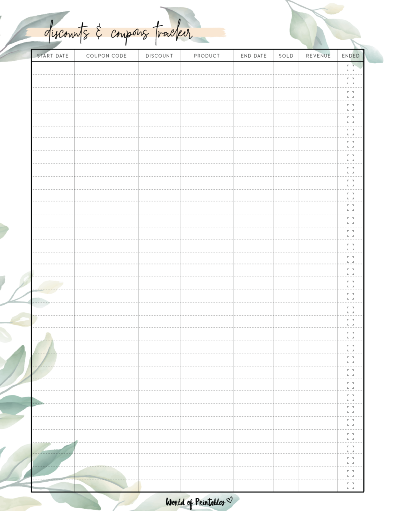 Printable Discounts And Coupons Tracker - World of Printables
