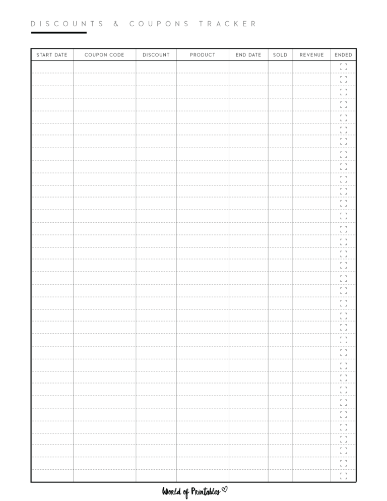 Printable Discounts And Coupons Tracker - World of Printables