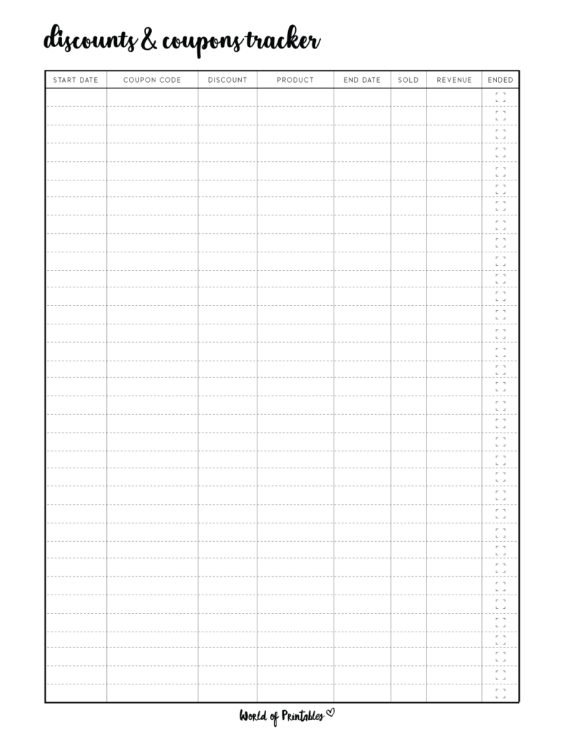 Printable Discounts And Coupons Tracker - World of Printables