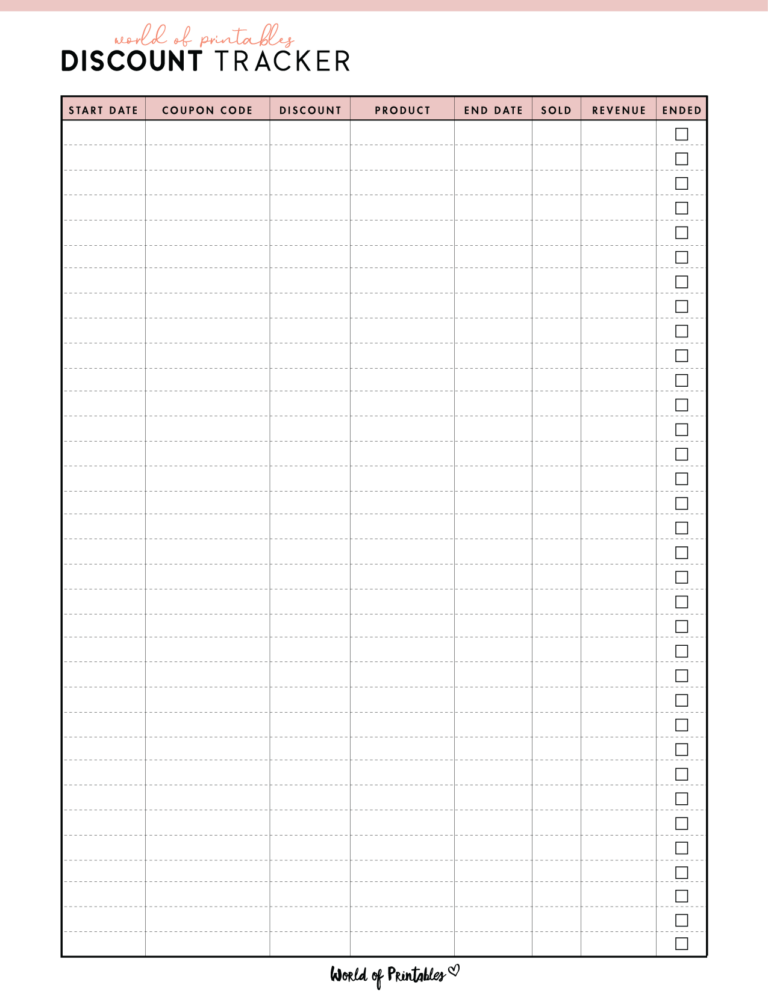 Printable Discounts And Coupons Tracker - World of Printables
