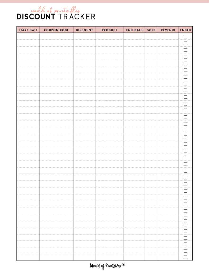 Printable Discounts And Coupons Tracker - World of Printables