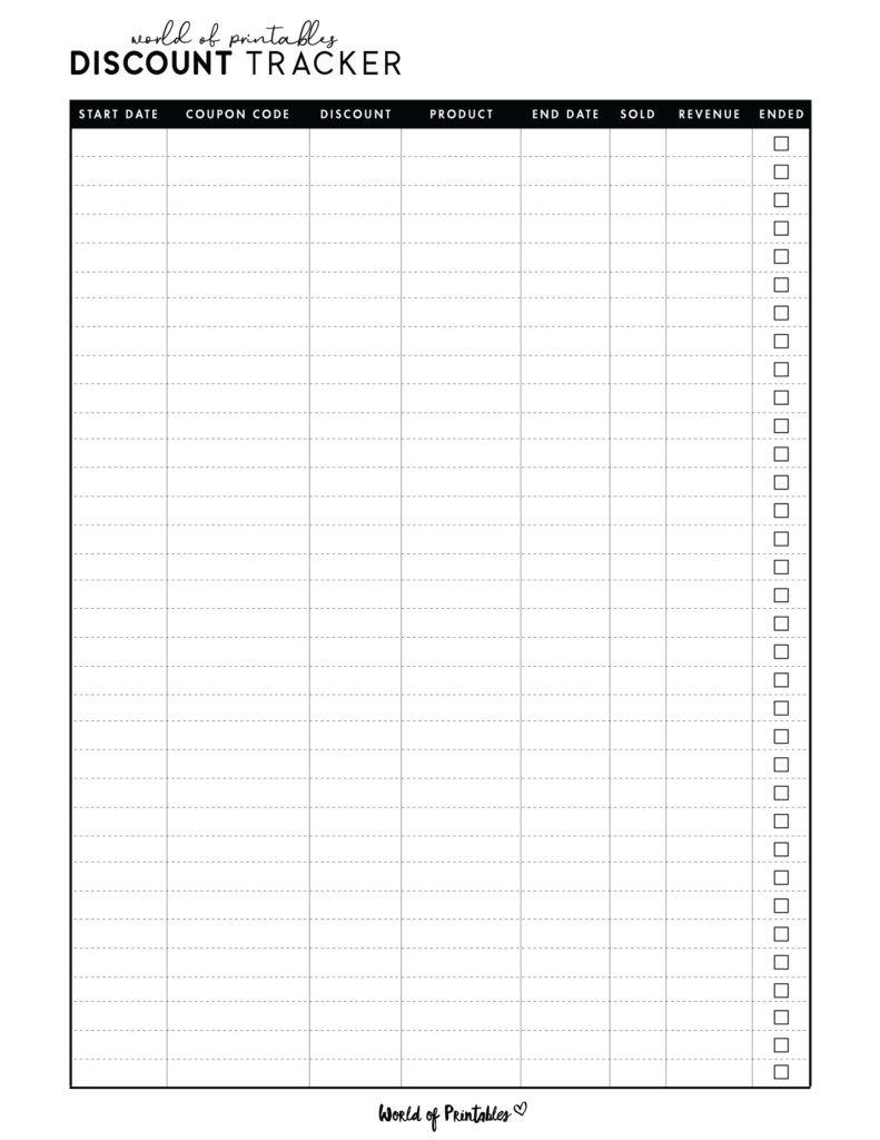 Printable Discounts And Coupons Tracker - World of Printables