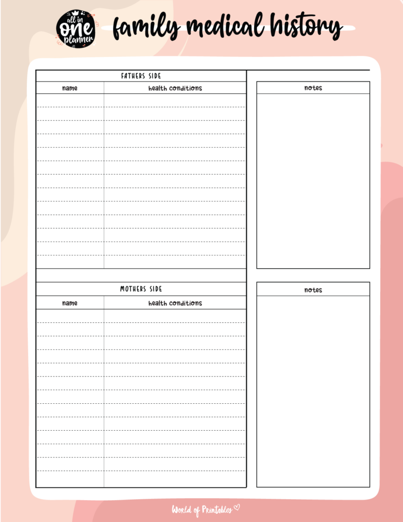Printable Family Medical History Template - World of Printables