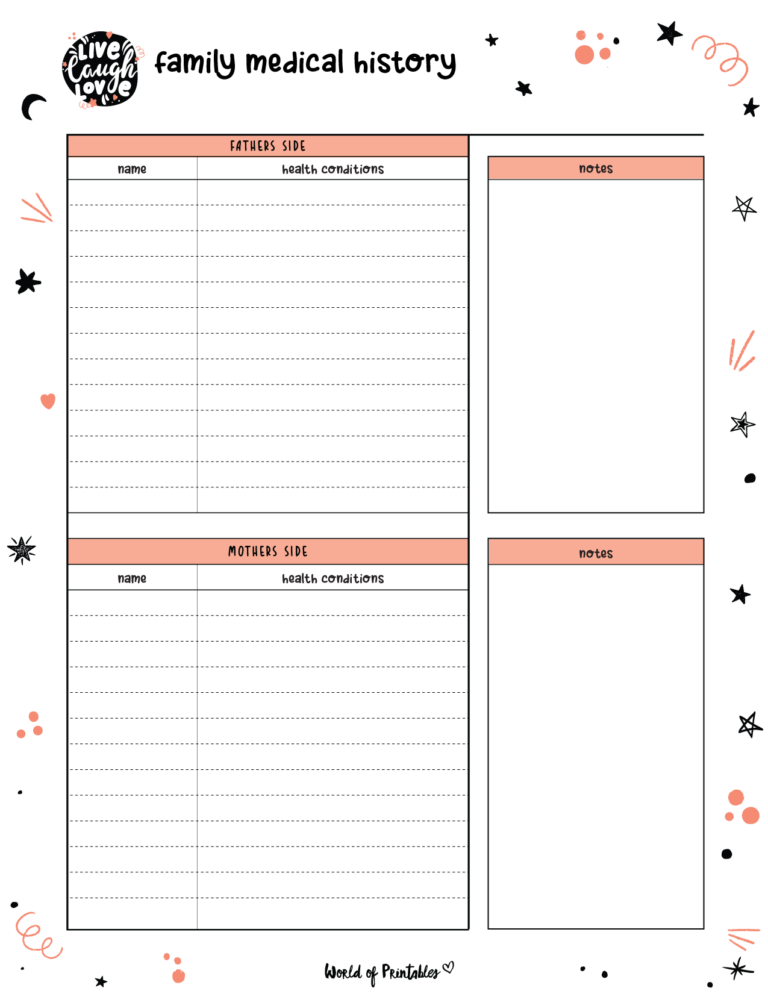 Printable Family Medical History Template - World of Printables
