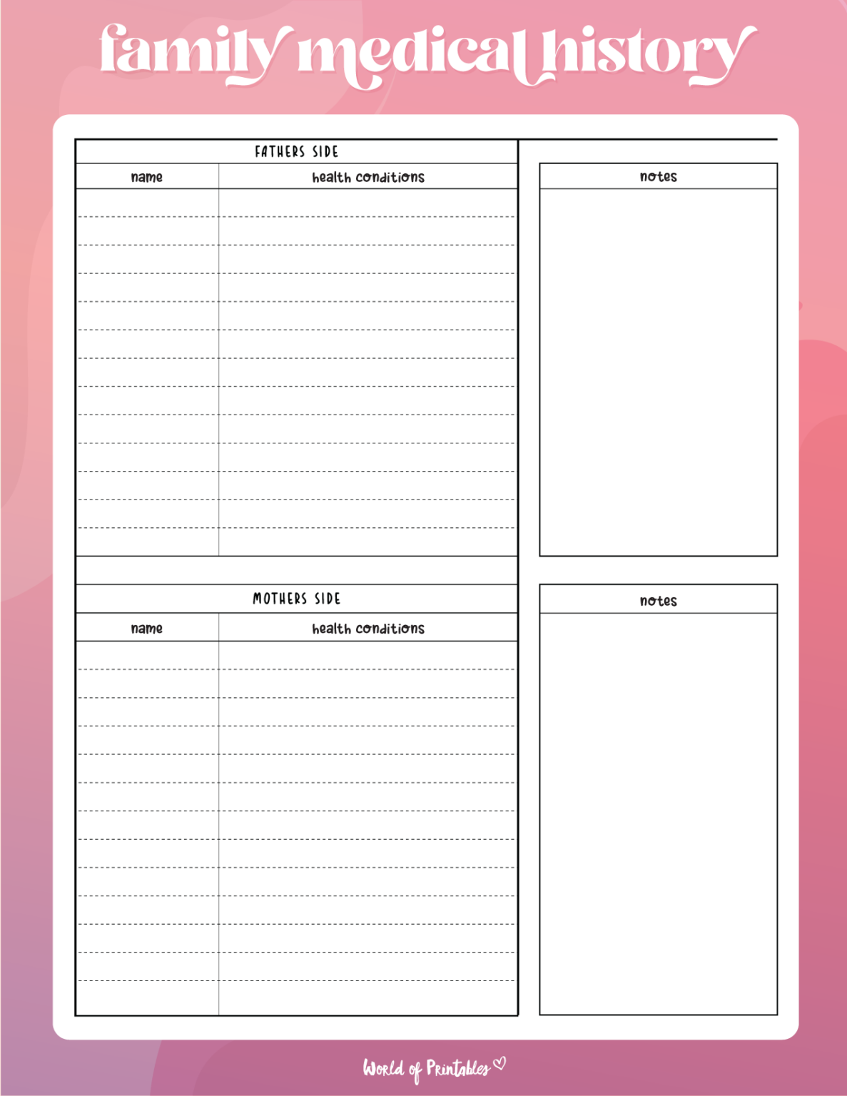 Printable Family Medical History Template - World of Printables