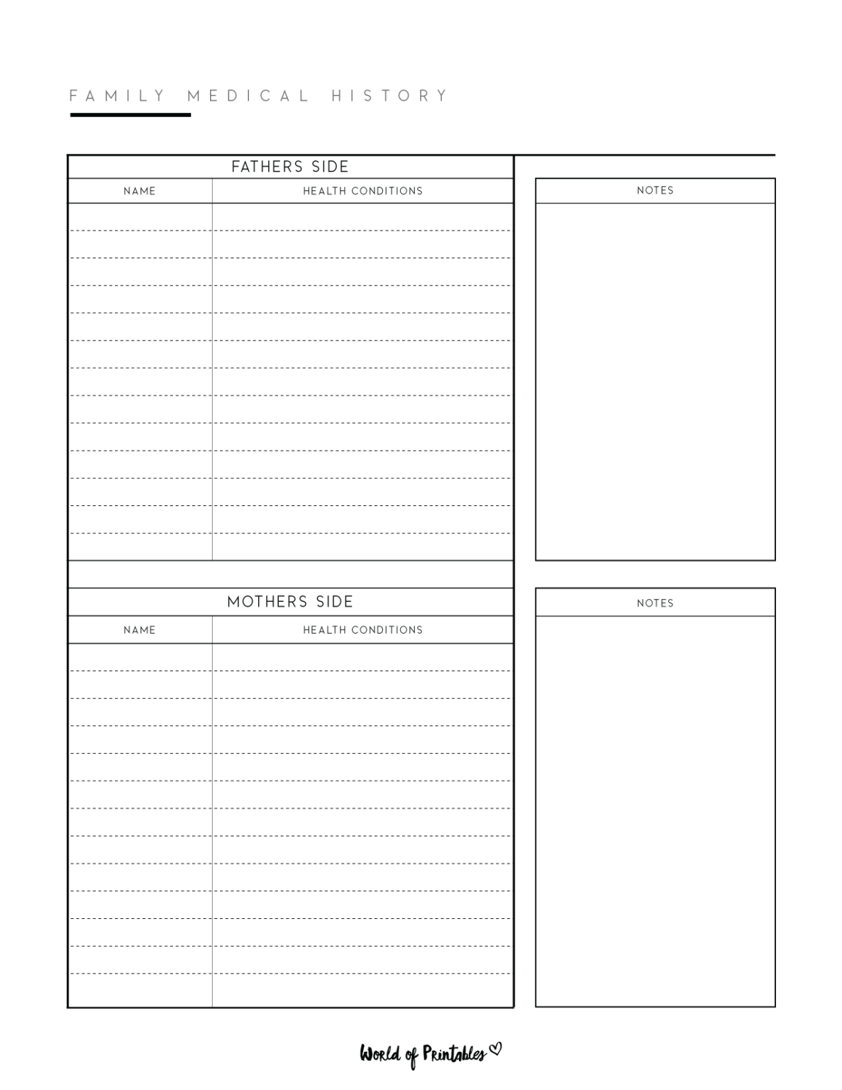 Printable Family Medical History Template - World of Printables