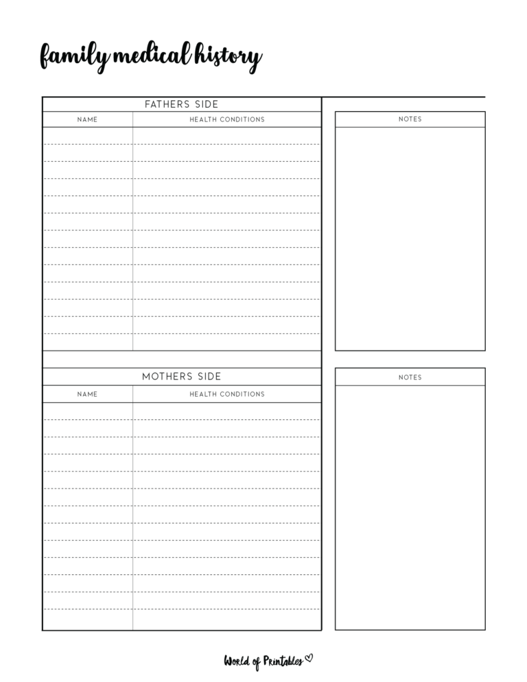 Printable Family Medical History Template - World of Printables