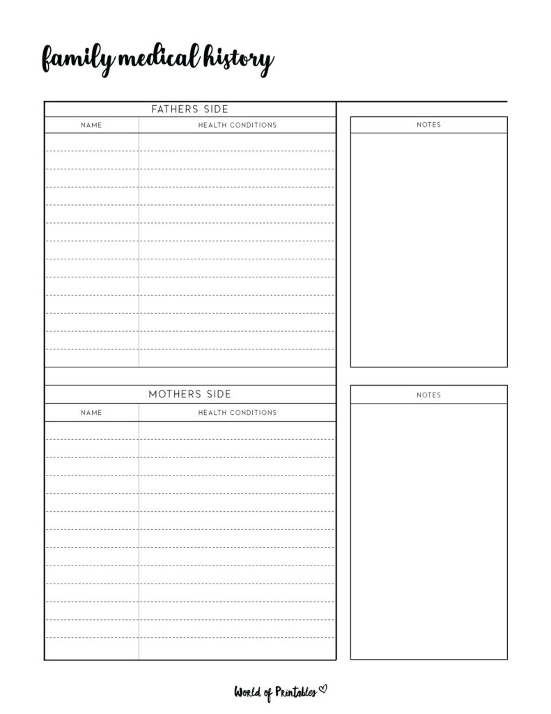 Printable Family Medical History Template - World of Printables