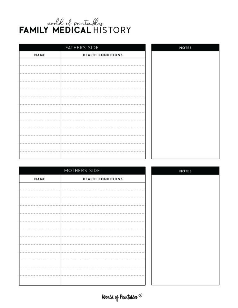 Printable Family Medical History Template - World of Printables