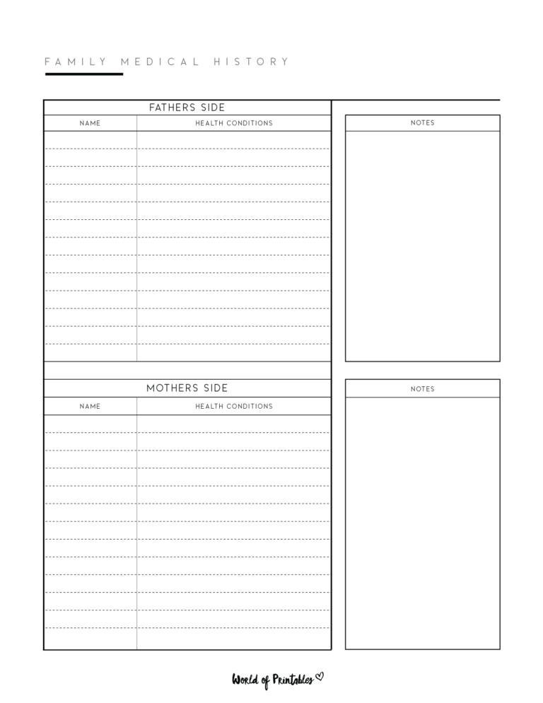 Printable Family Medical History Template - World of Printables