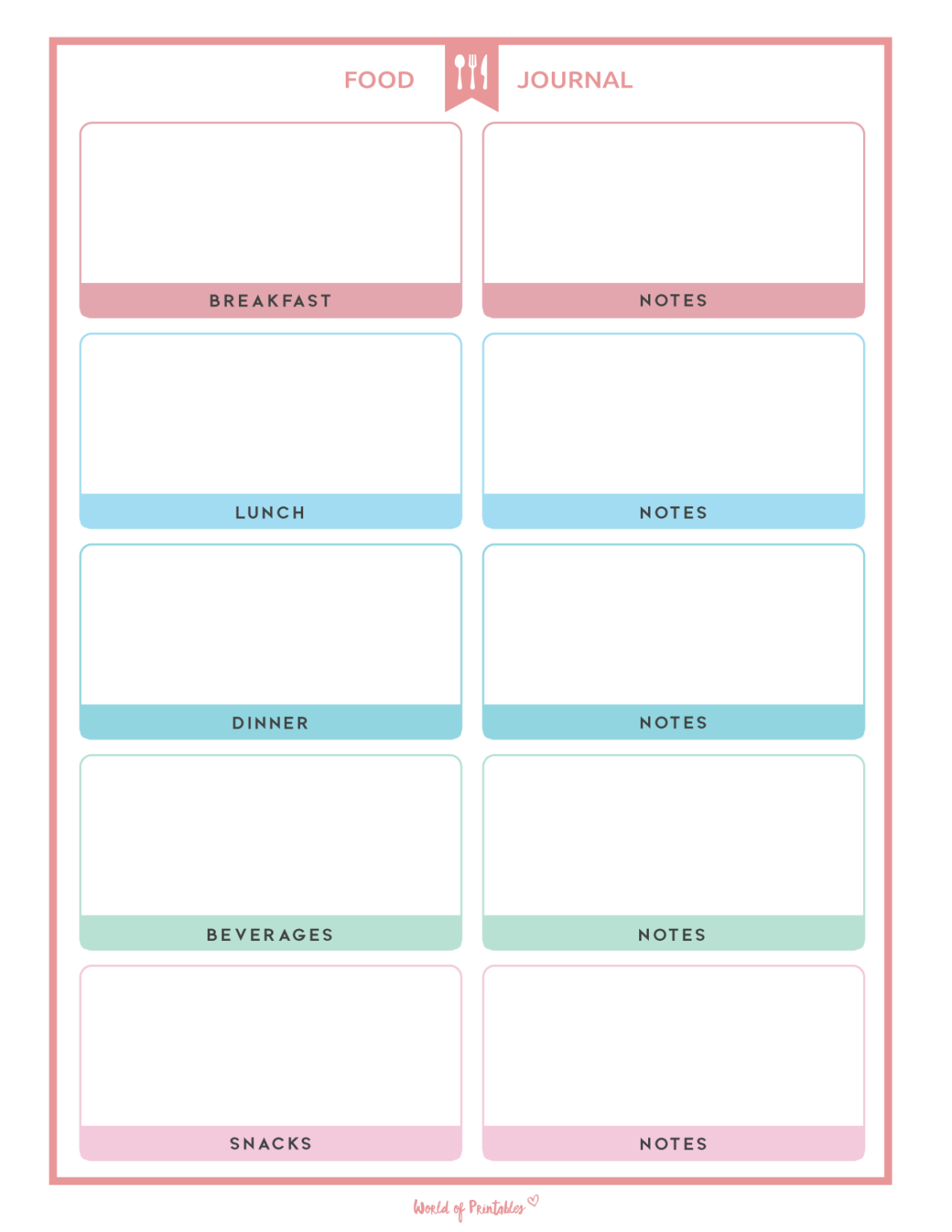 Food Journal Printables - World of Printables