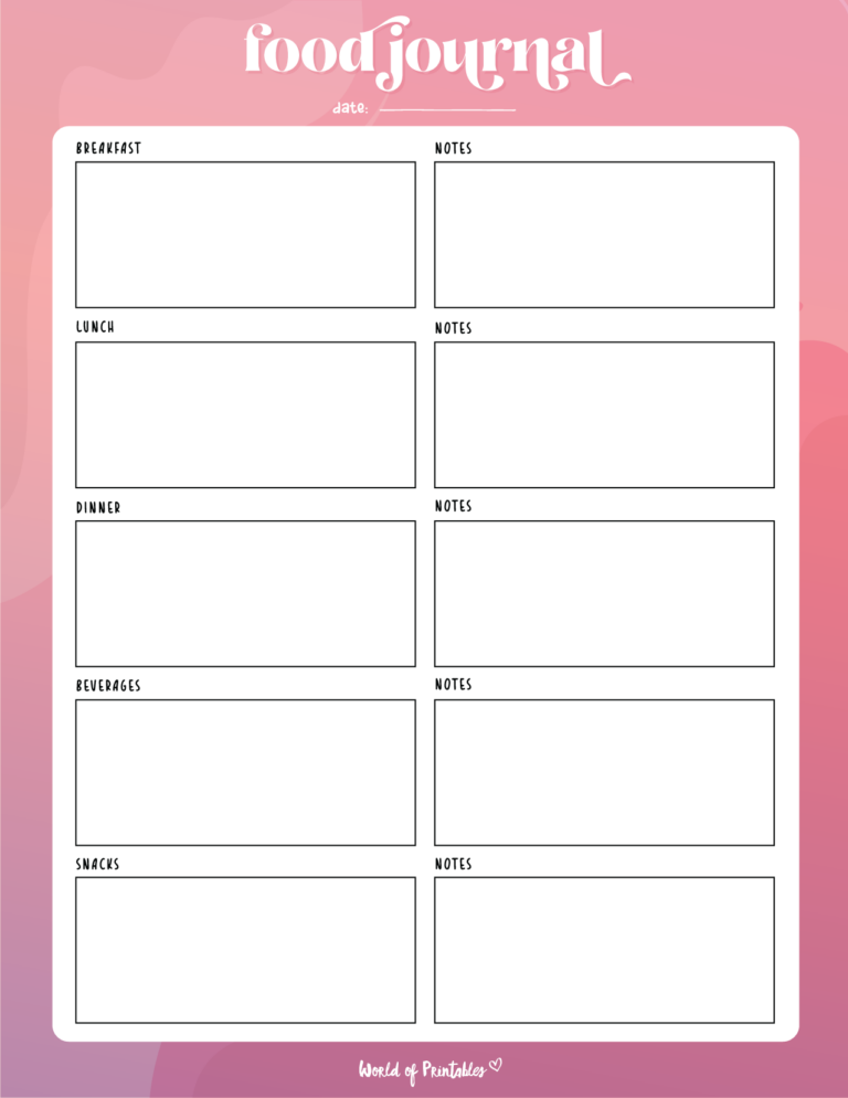 Food Journal Printables - World of Printables