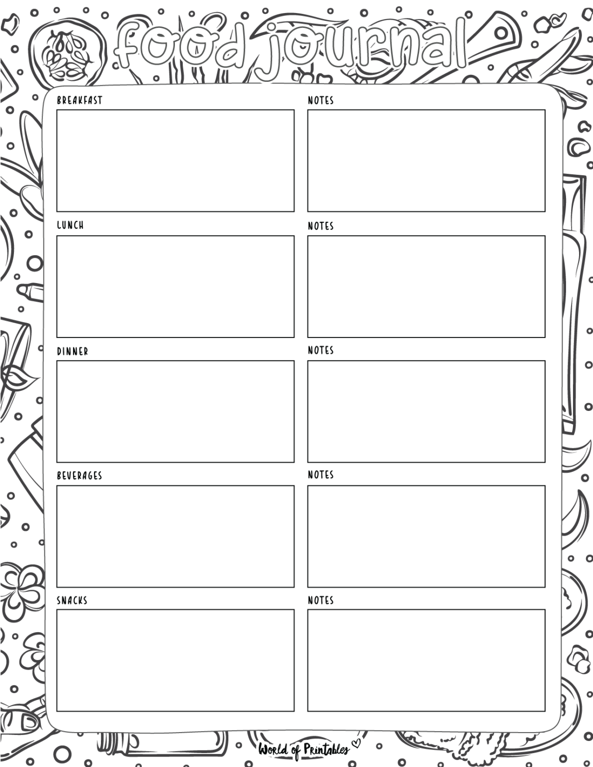 Food Journal Printables - World of Printables